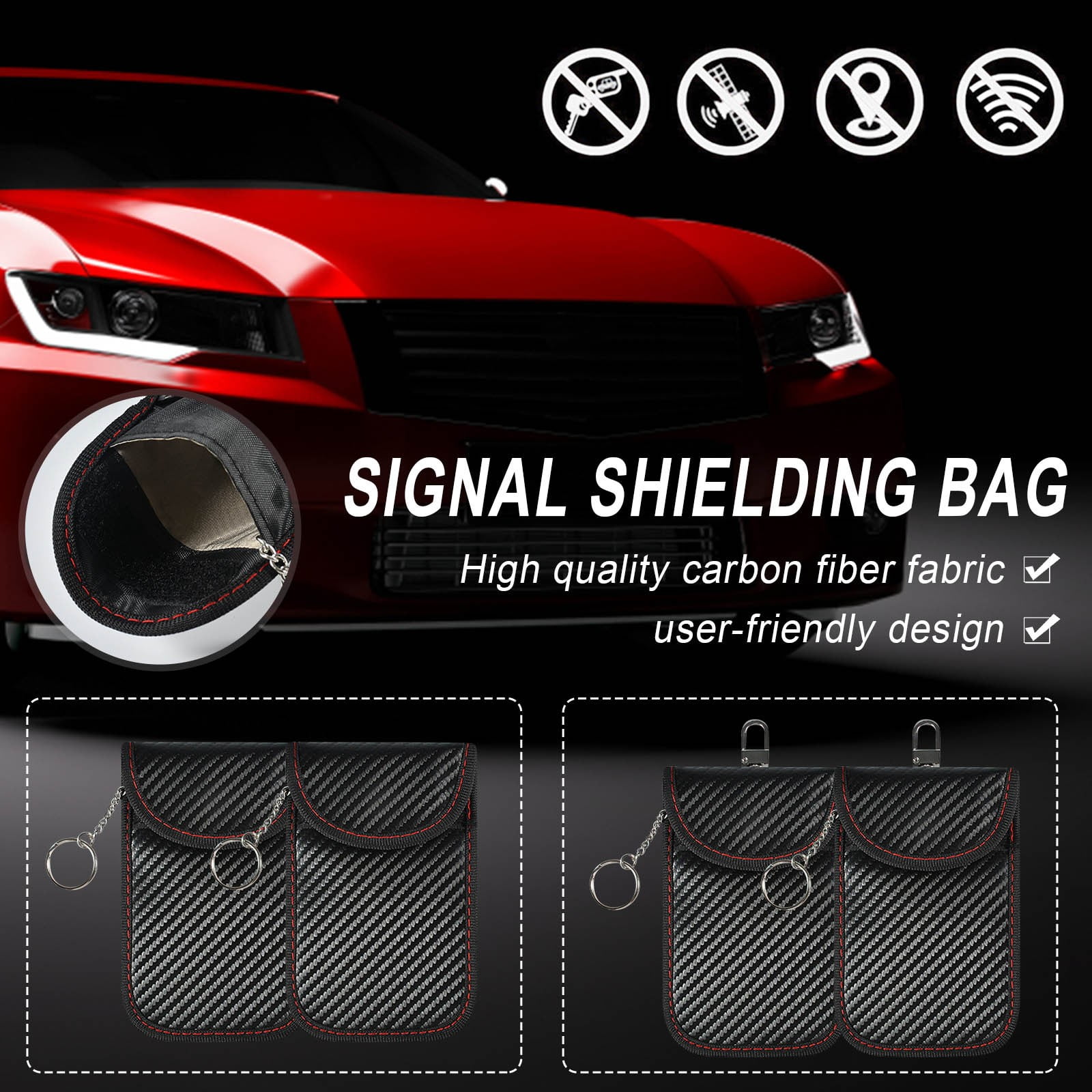 Xhegex RFID Blocking Key Fob Bag | 2-Pack Car Key Signal Shield | Anti ...