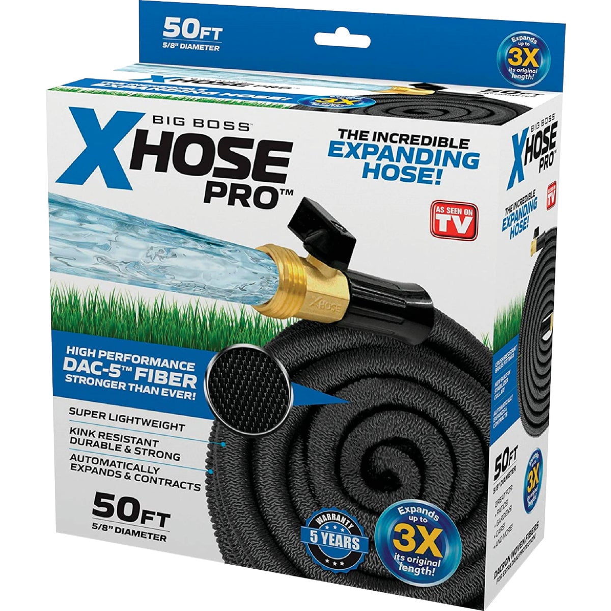 Xhose Pro DAC-5 Lightweight Expandable Garden Hose, 50 Feet with Solid ...
