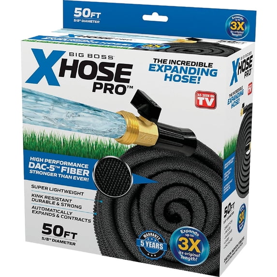 Xhose Pro DAC-5 Lightweight Expandable Garden Hose, 50 Feet with Solid ...
