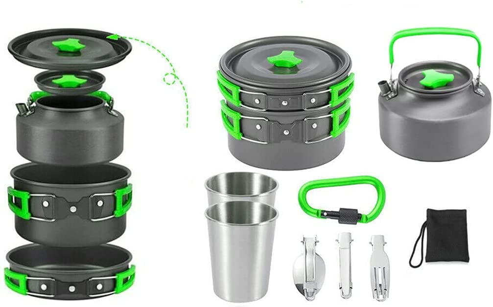 XhuangTech 10PCS Camping Cookware Mess Kit,Camping Pot and Pan Set with ...