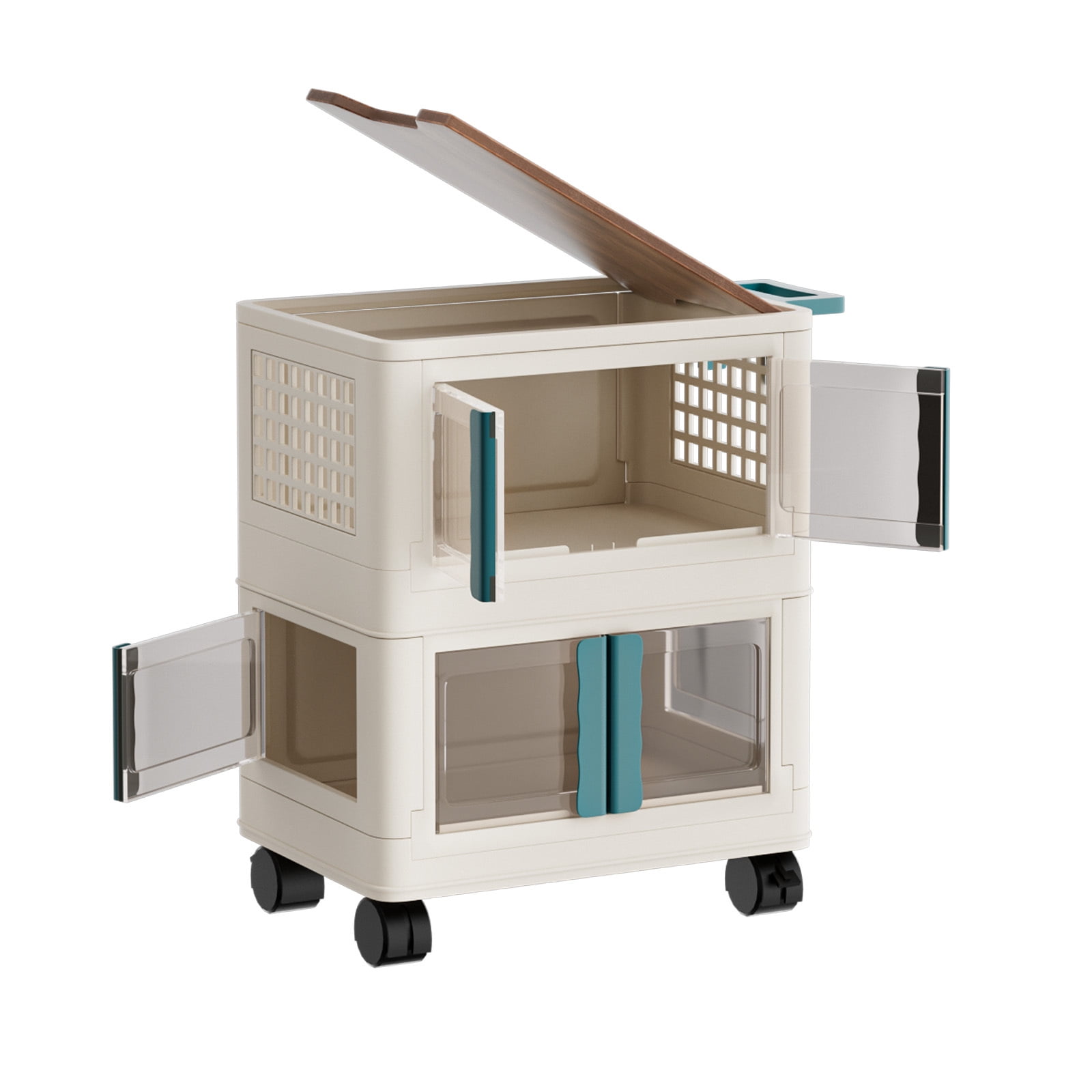 Xhy 2-Tier Collapsible Storage Bins with Lid and Wheels Plastic ...