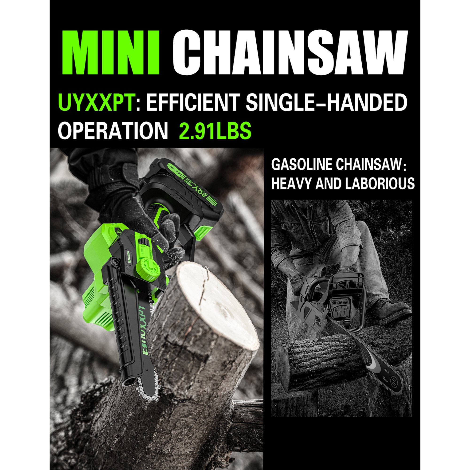 Xhy 6 Inch Cordless Electric Chainsaw 2 Battery with 3/4'' Electric ...