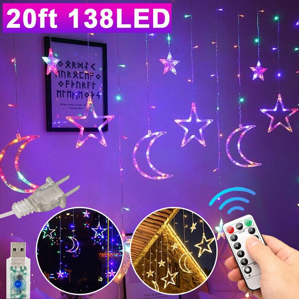 Xhy Christmas Lights with Remote Control 138 LED Window Curtain String ...