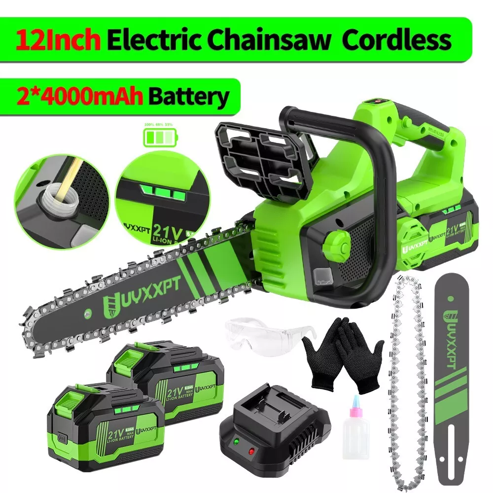 Xhy Electric Chainsaw 12 Inch Mini Chain Saw with 2 Battery Outdoor ...