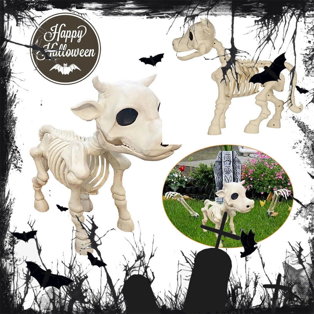Xhy Halloween Decoration New Red Shed Cow Skeleton Statue Prop for ...