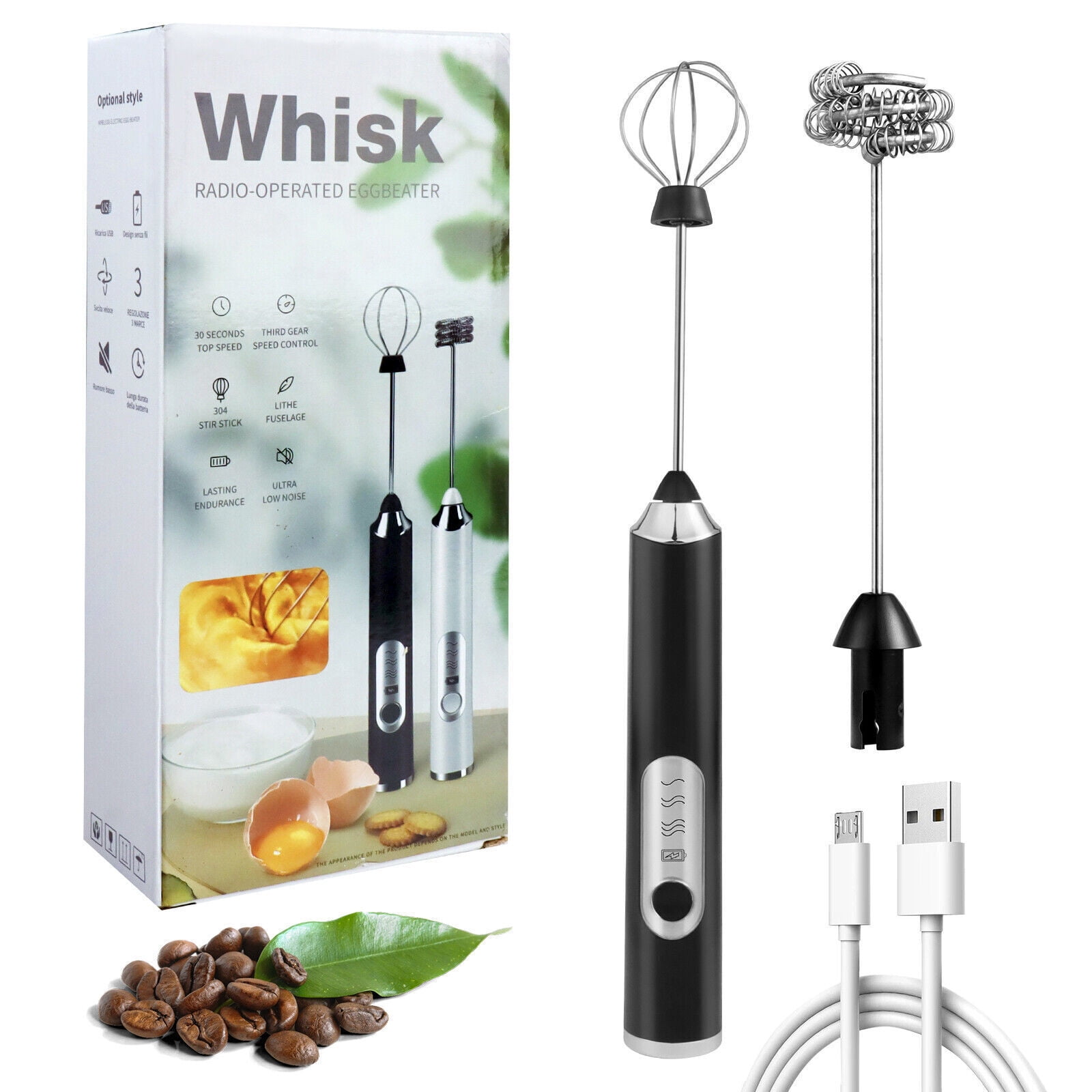 Xhy Milk Frother Handheld 2 in 1 Electric Drink Foamer Double Whisk ...