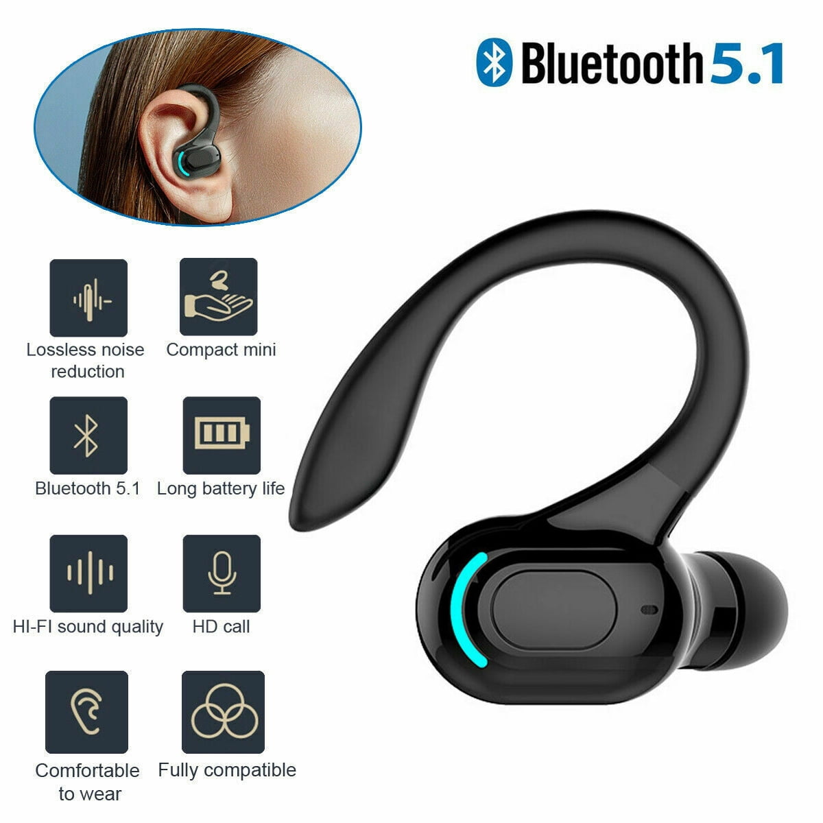 Xhy Single Bluetooth Headphones, Wireless Earbuds Compatible with ...