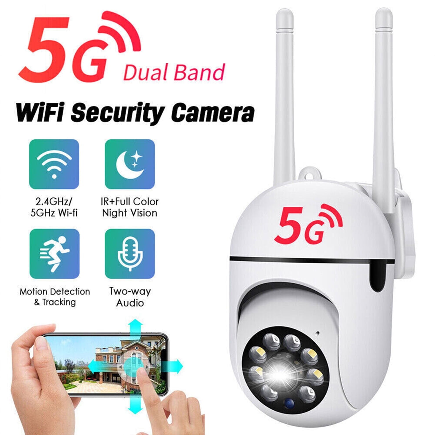 Xhy Wireless Security Camera Outdoor, 5G Wifi Night Vision Cam HD 1080P ...