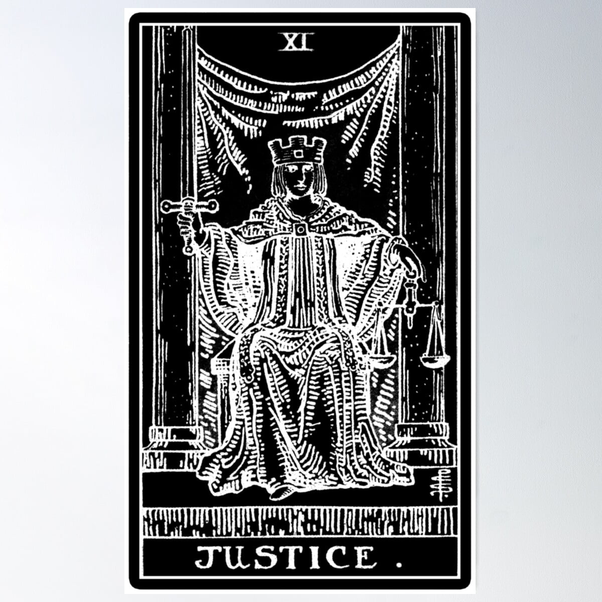 Xi. Justice Tarot Card | Obsidian And Pearl Poster Wall Art, Modern ...