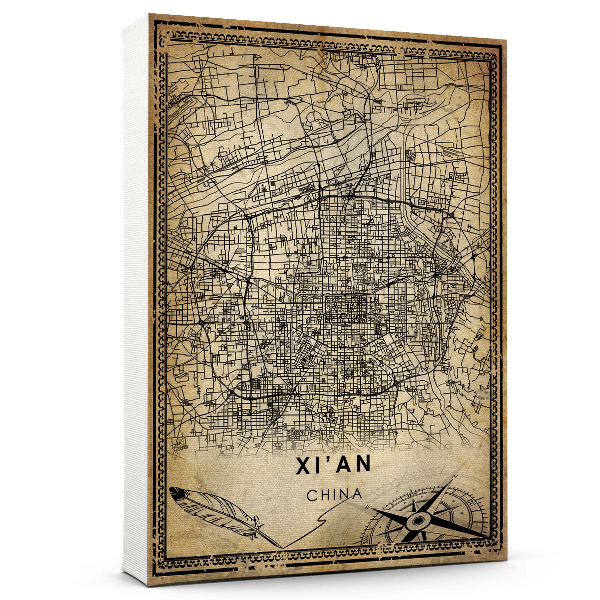 Xi'an Vintage Map Prints Canvas, China Map Art Canvas, Canvas, Xi'an ...