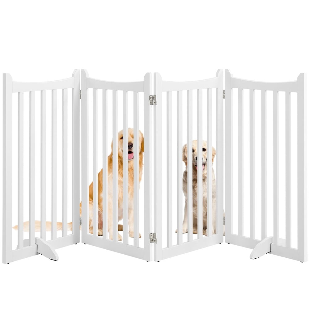 XiHuaZhaoChen 4-Panel Wooden Dog Fence with 2 Support Feet Folding Dog ...