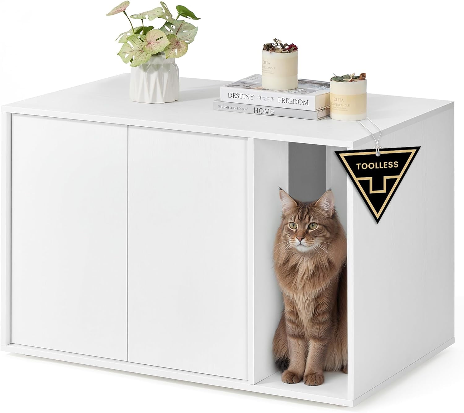 XiHuaZhaoChen Cat Litter Box Enclosure, Superfast Toolless Assembly ...