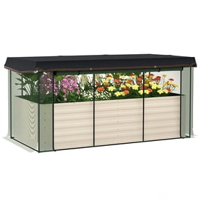 Outsunny Raised Garden Bed with Polycarbonate Greenhouse, Wooden Cold ...