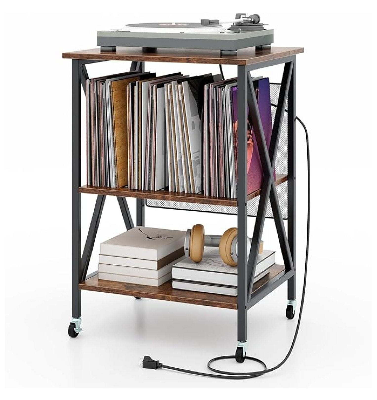 XiHuaZhaoChen Record Player Stand with Charging Station,Turntable Stand ...