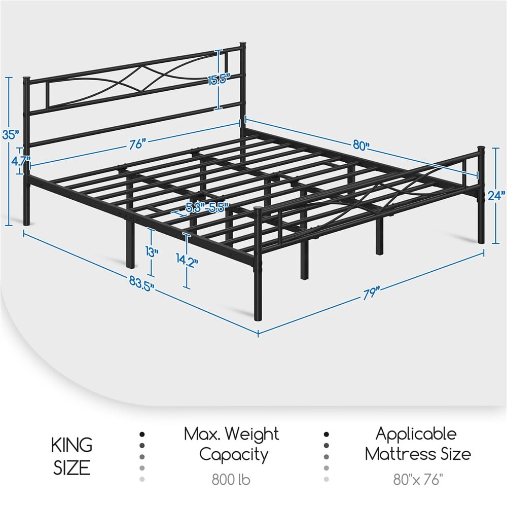 XiHuaZhaoChen Simple Metal Bed Frame with Curved Design Headboard and ...
