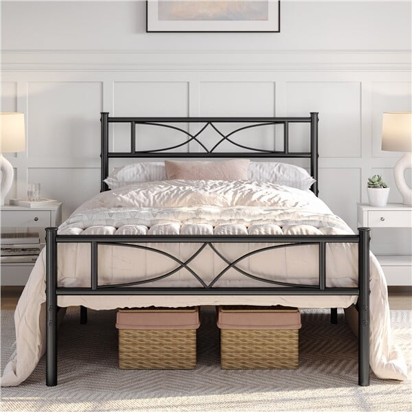 XiHuaZhaoChen Simple Metal Bed Frame with Curved Design Headboard and ...