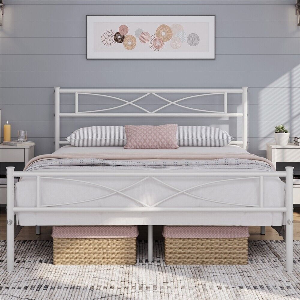 XiHuaZhaoChen Simple Metal Bed Frame with Curved Design Headboard and ...