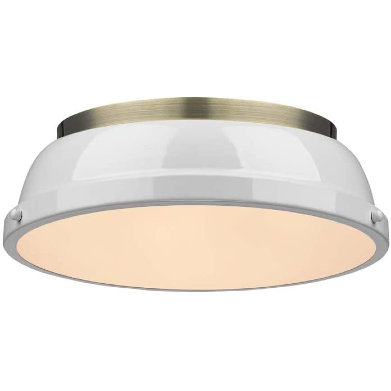 XiKe 3602-14 AB-WH Duncan Flush Mount, Aged Brass with White Shade ...