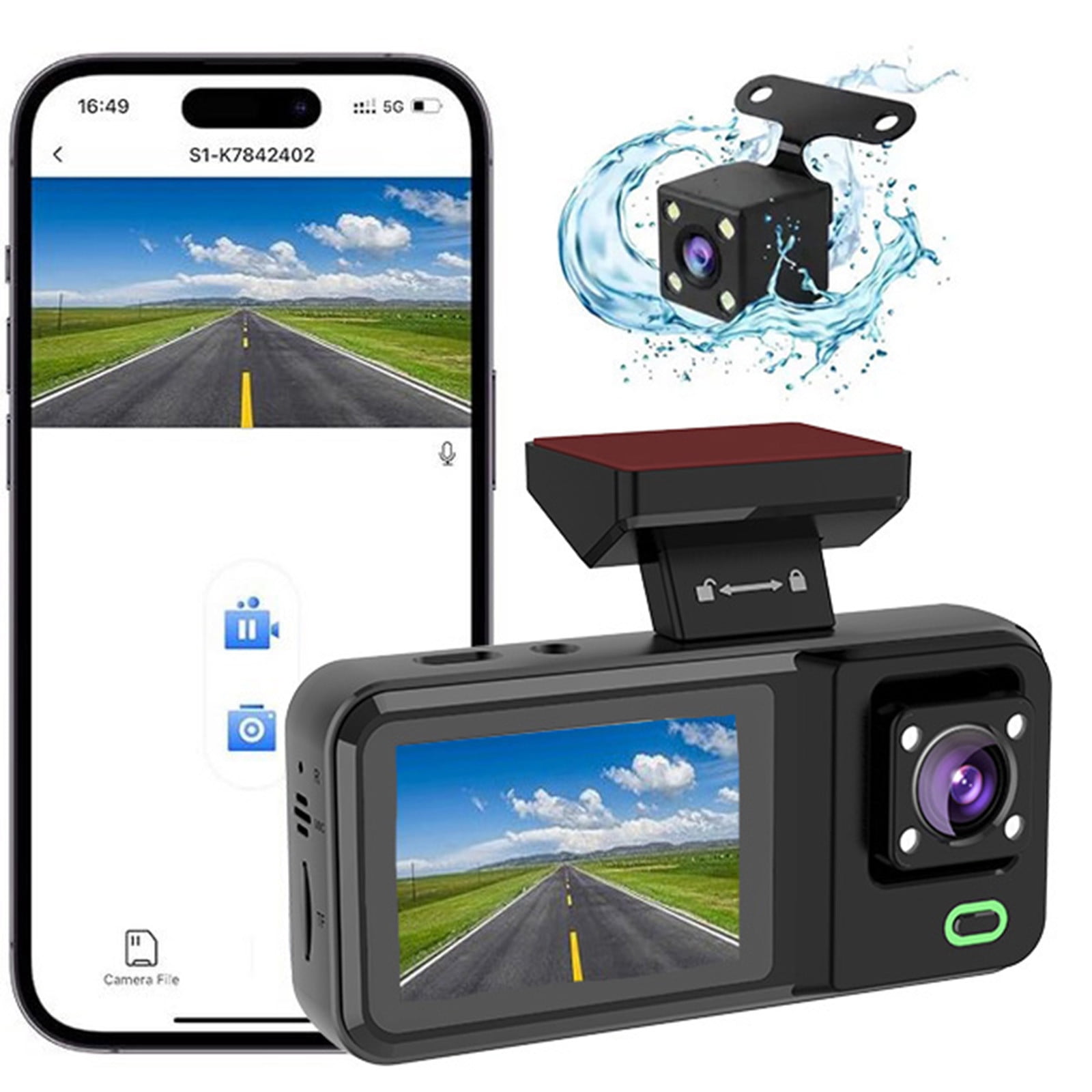 XiYin 3 Channel Dash Cam1080P+480P+480P Dash Cam Front And Inside And ...