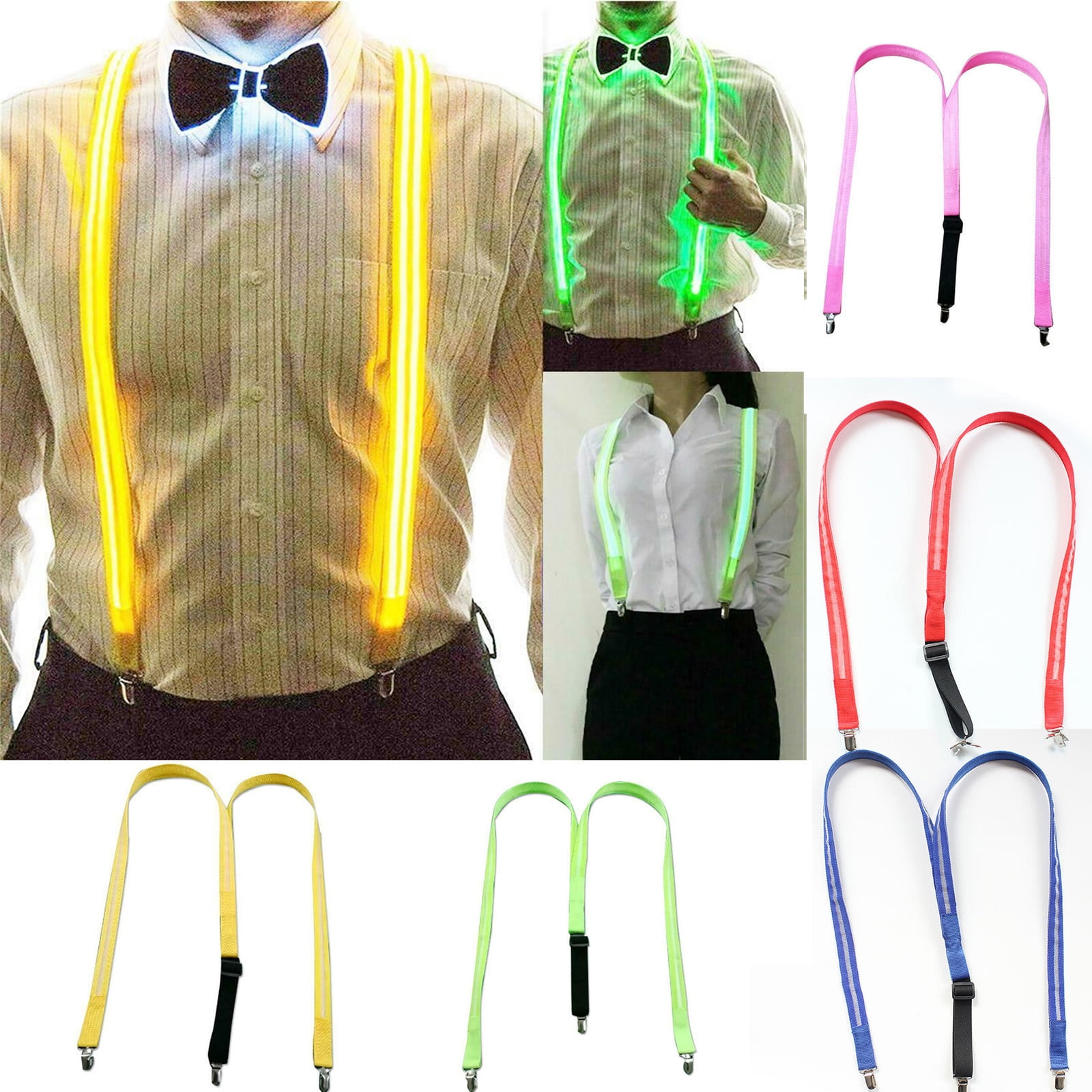 XiYin Light Up Men's Women's LED Suspenders/Bowtie Perfect For Music ...