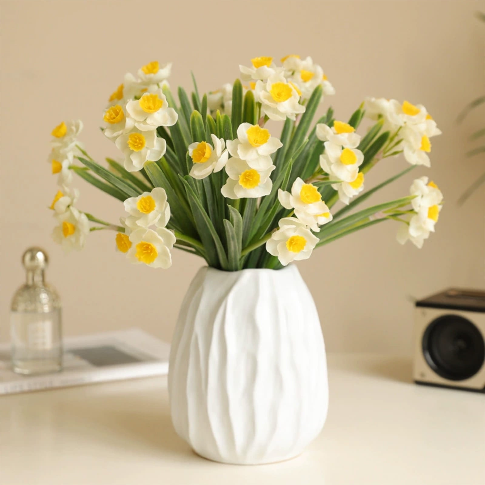 XiYing 3-Tied Artificial Daffodil Bouquet - Realistic Plastic Flowers ...