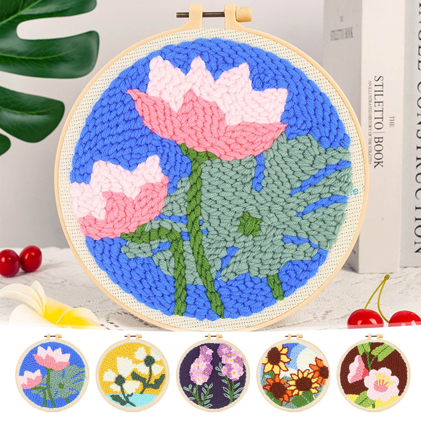 XiYing Coarse Yarn Punch Needle Embroidery Kit, Floral Craft Project ...