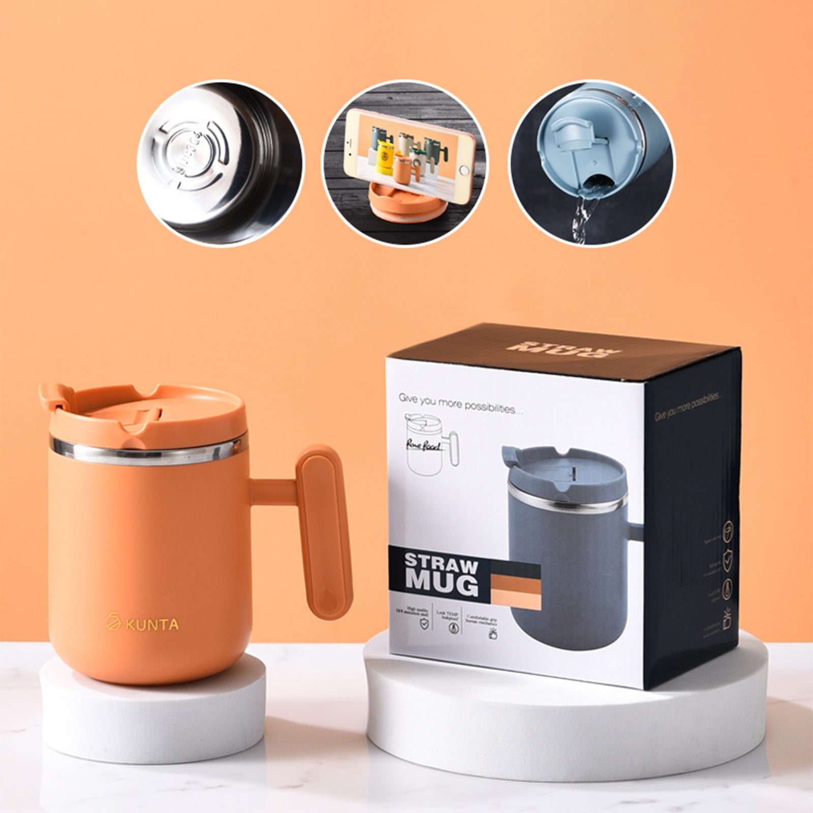 XiYing Double Insulated Stainless Steel Coffee Mug with Lid and Handle 450Ml for Office Travel ...