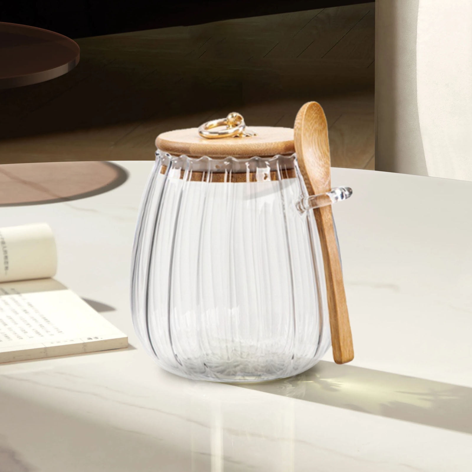 XiYing Glass Tea Storage Jar with Spoon - Airtight, Clear Glass ...