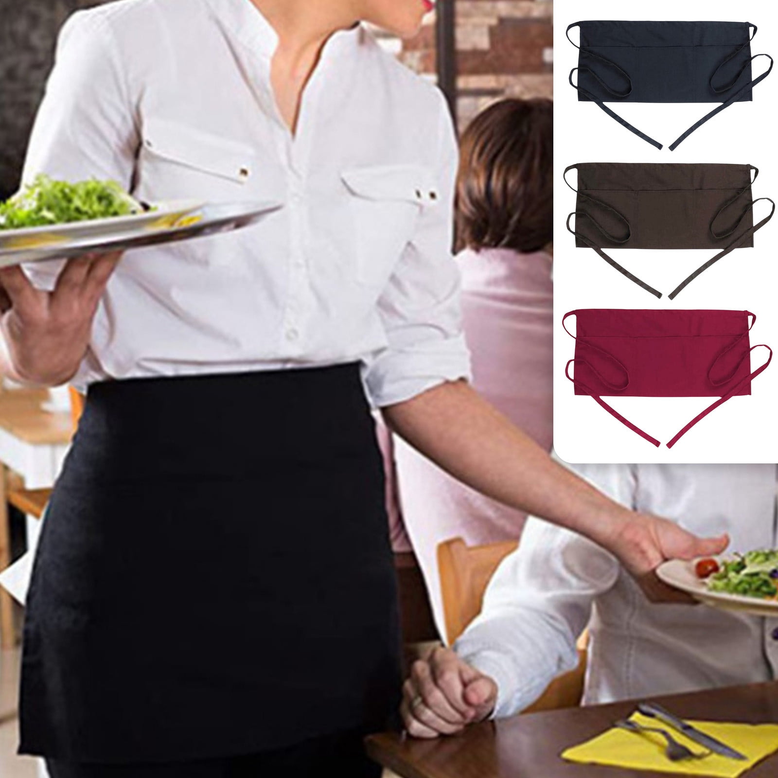 XiYing Short Half-Length Waiter Work Apron with Double Pockets, 60Cm X ...