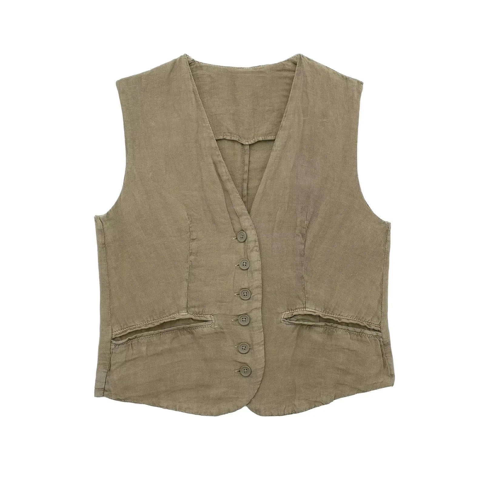 Xia Xin Street Style Linen Vest with Tie Belt 4877082 Linen Flared ...