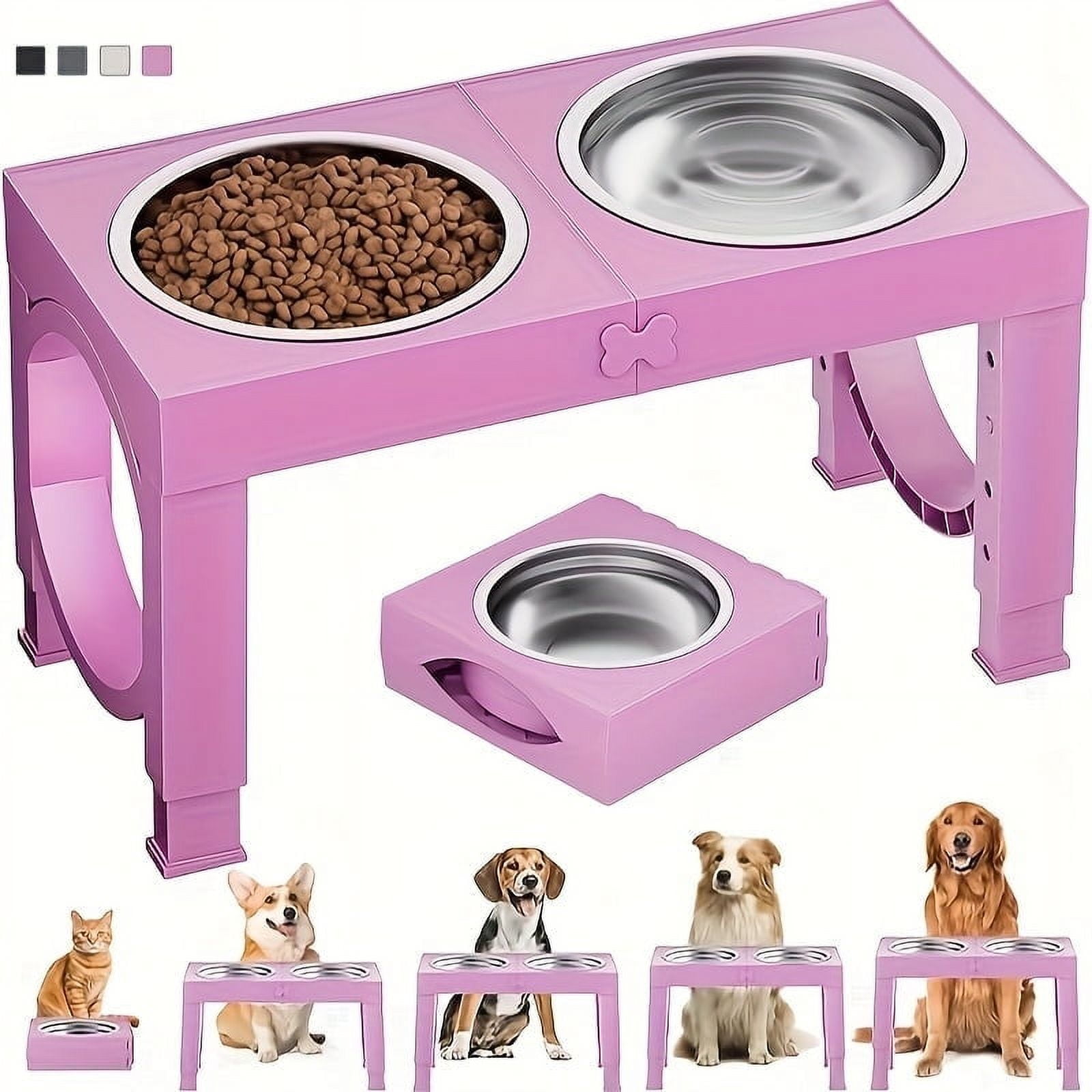 XiaZ 2-in1 Elevated & Foldable Dog Bowls, Dog Raised Feeder With2*1000ml Stainless Steel Bowls ...