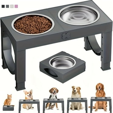 Pupteck Adjustable Elevated Dogs Feeder - Raised Dog Bowls Stand with 2 Stainless Steel Bowls ...
