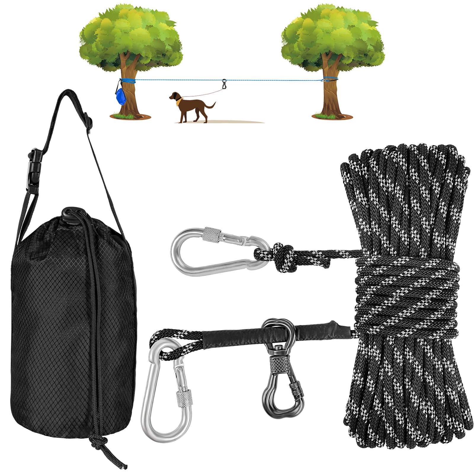 XiaZ Dog Camping Leash, MZF22 100ft Portable Overhead Trolley System for Dogs up to 200lbs, Dog ...