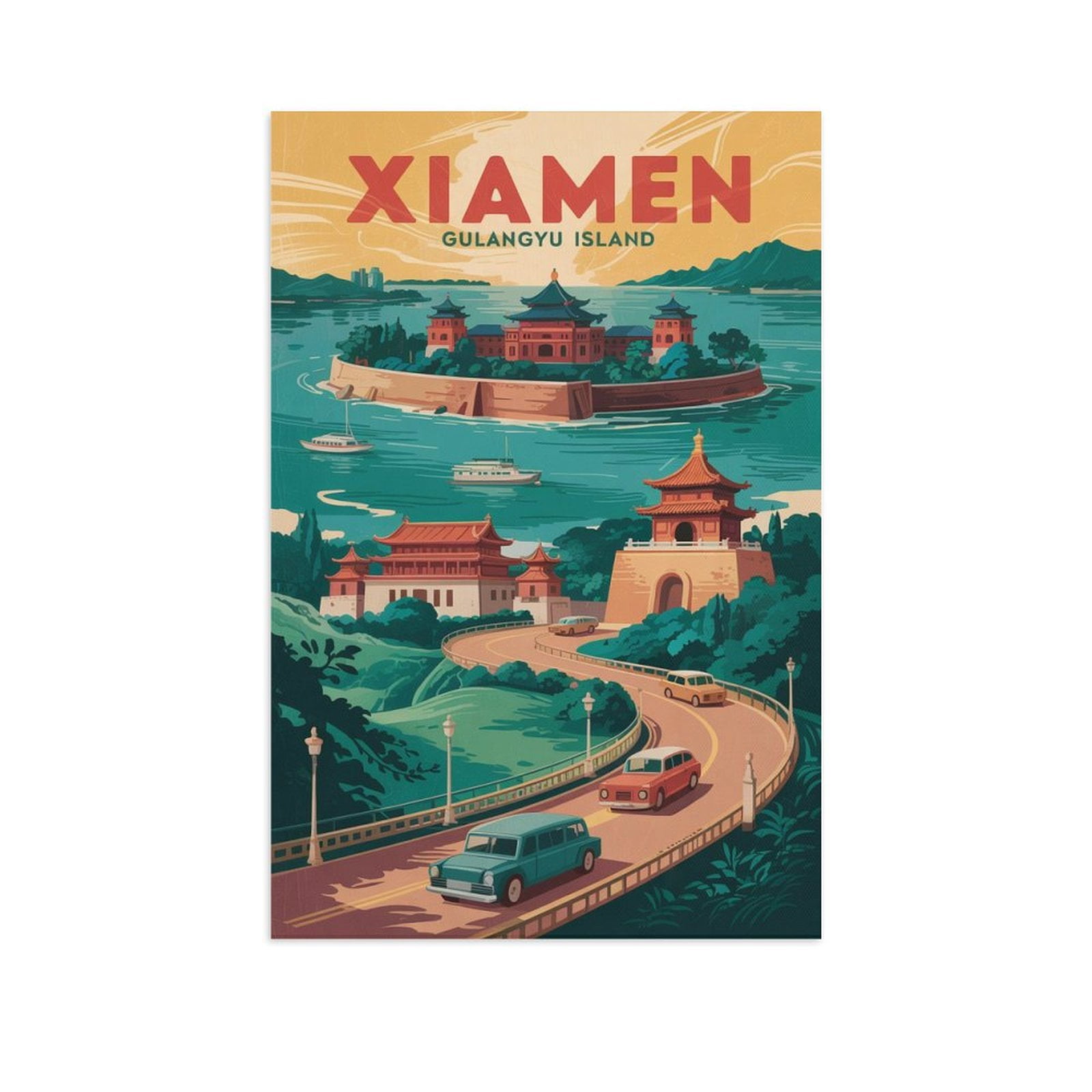 Xiamen Retro Travel Poster Vintage Chinese City Tourism with Gulangyu ...