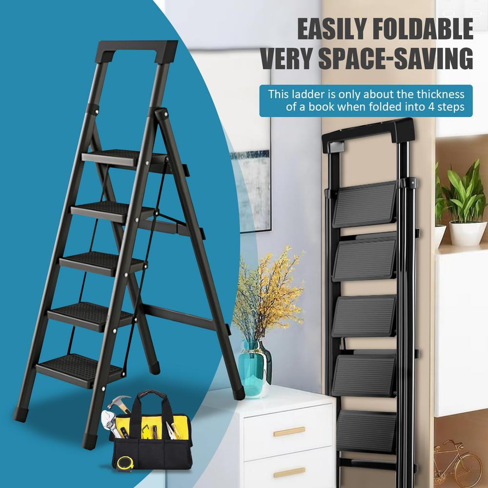 Xianers 5 Step Ladder, Folding Step Stool with Tool Platform, Step ...