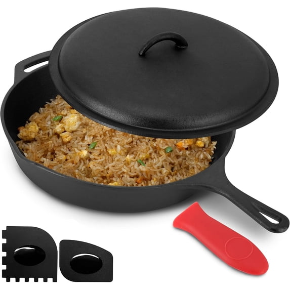 XiangJi 12 Inch Pre-Seasoned Cast Iron Skillet with Cast Iron Lid ...