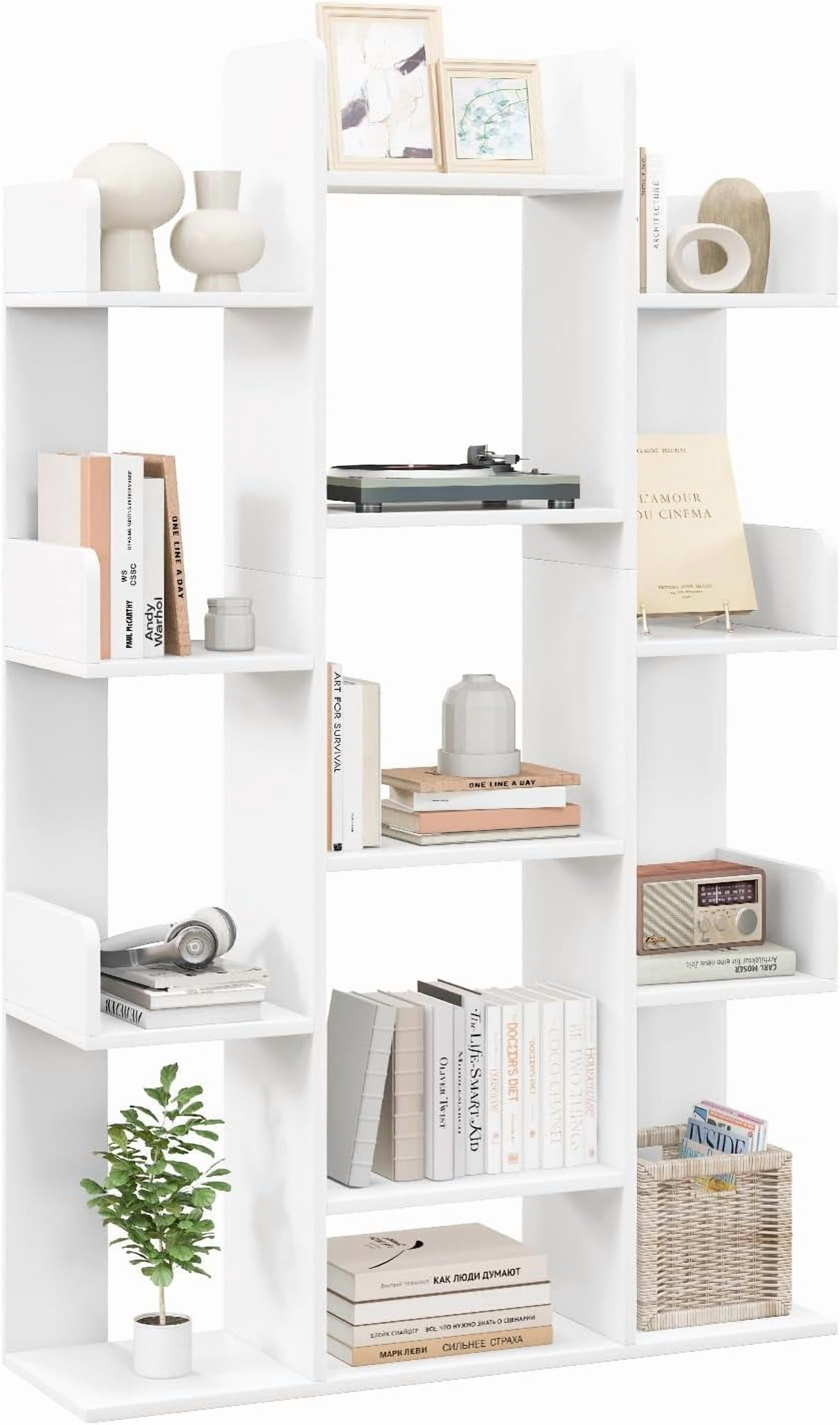 XiangJi White Tree Bookshelf, Freestanding Corner Storage Organizer ...