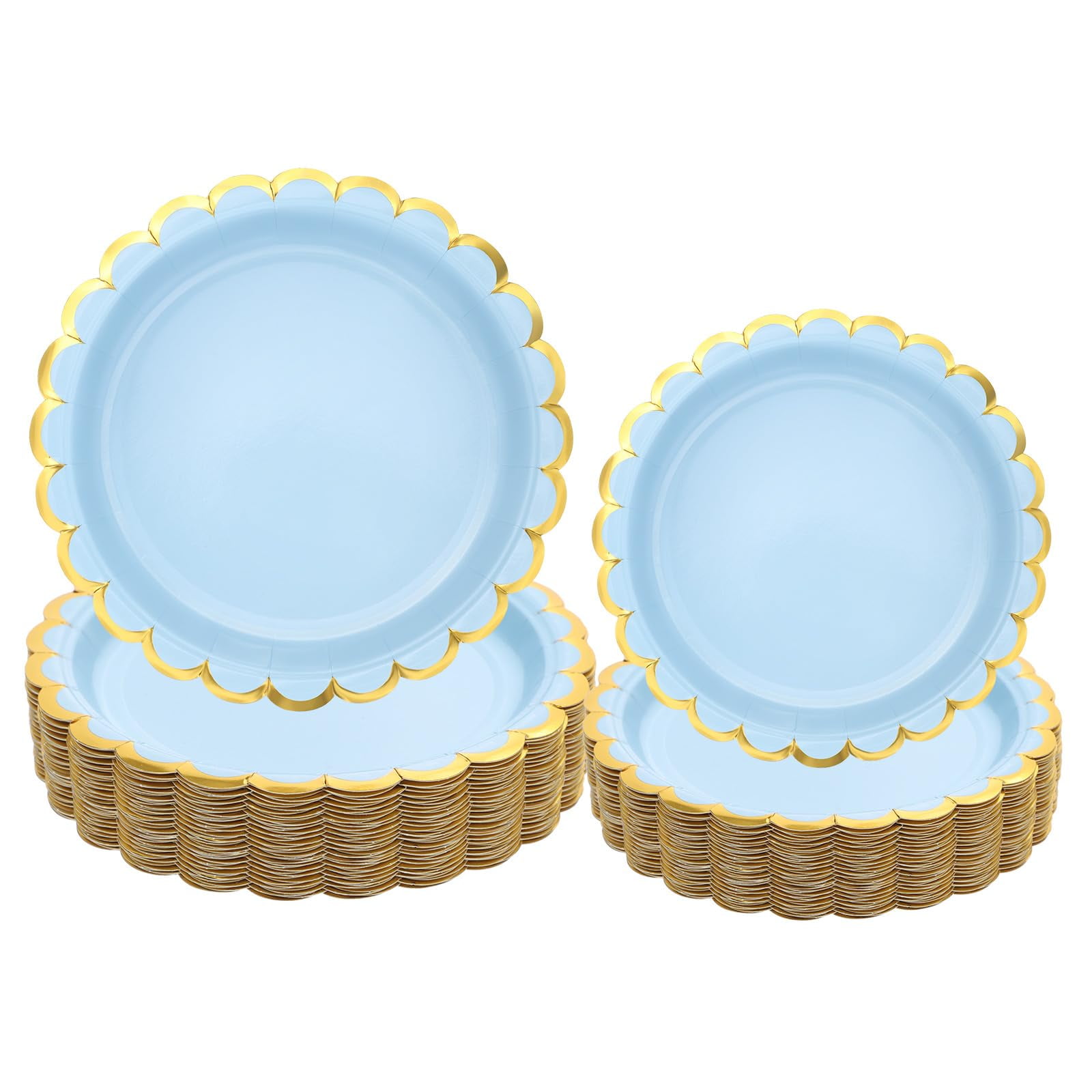 Xiangqu 60 Pcs Light TSF6 Blue Scalloped Paper Plates, 7 Inch 9 Inch ...