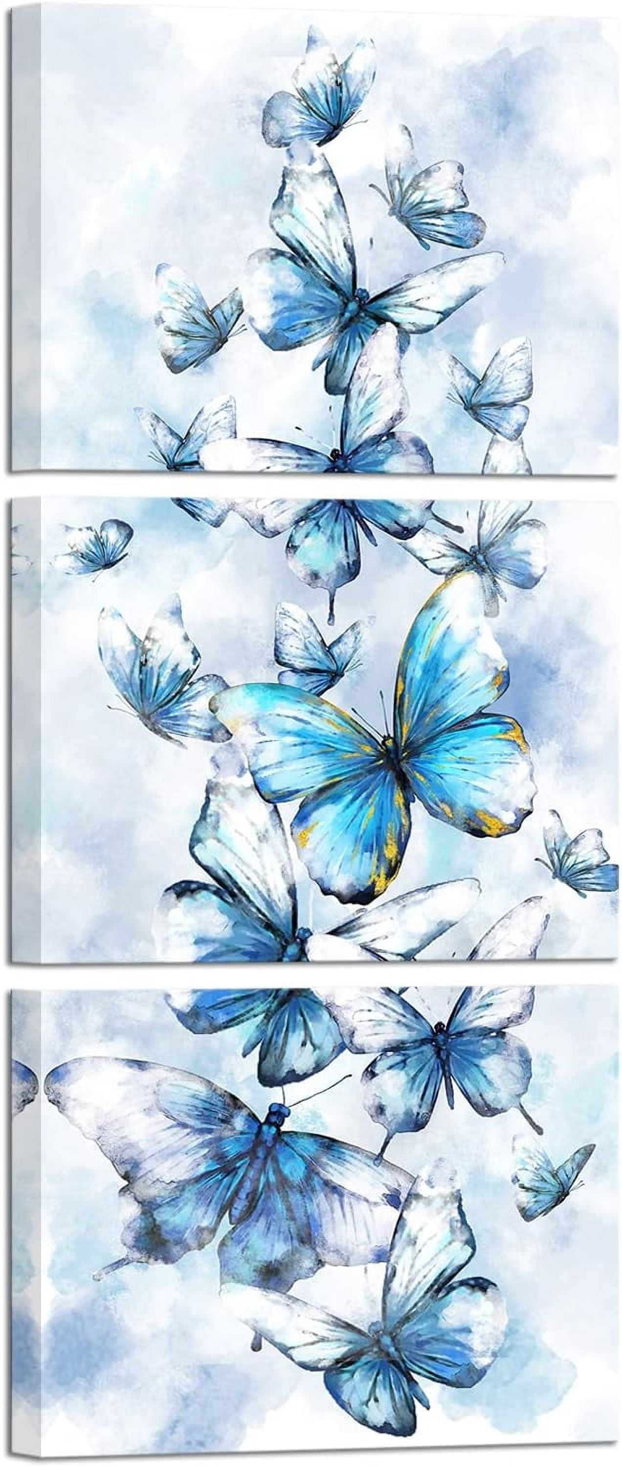 Xiao 3 Piece Blue Butterfly Canvas Wall Art Decor Modern Watercolor ...