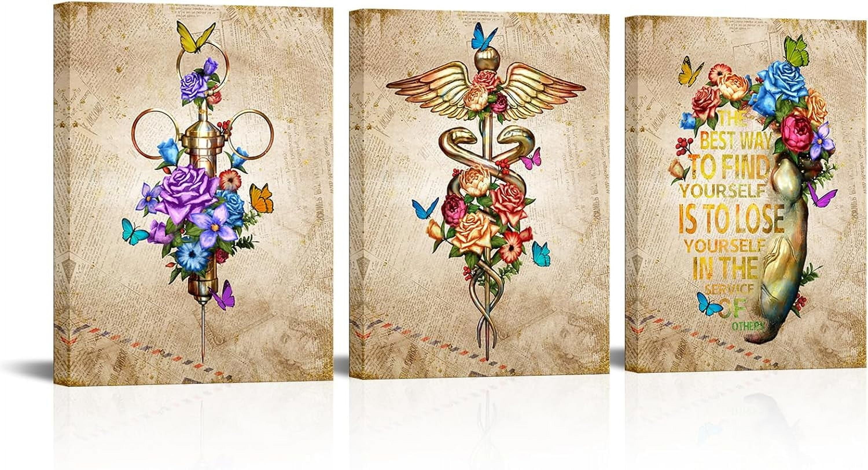 Xiao 3 Pieces Medical Office Wall Decoration Set Flower Caduceus Heart ...