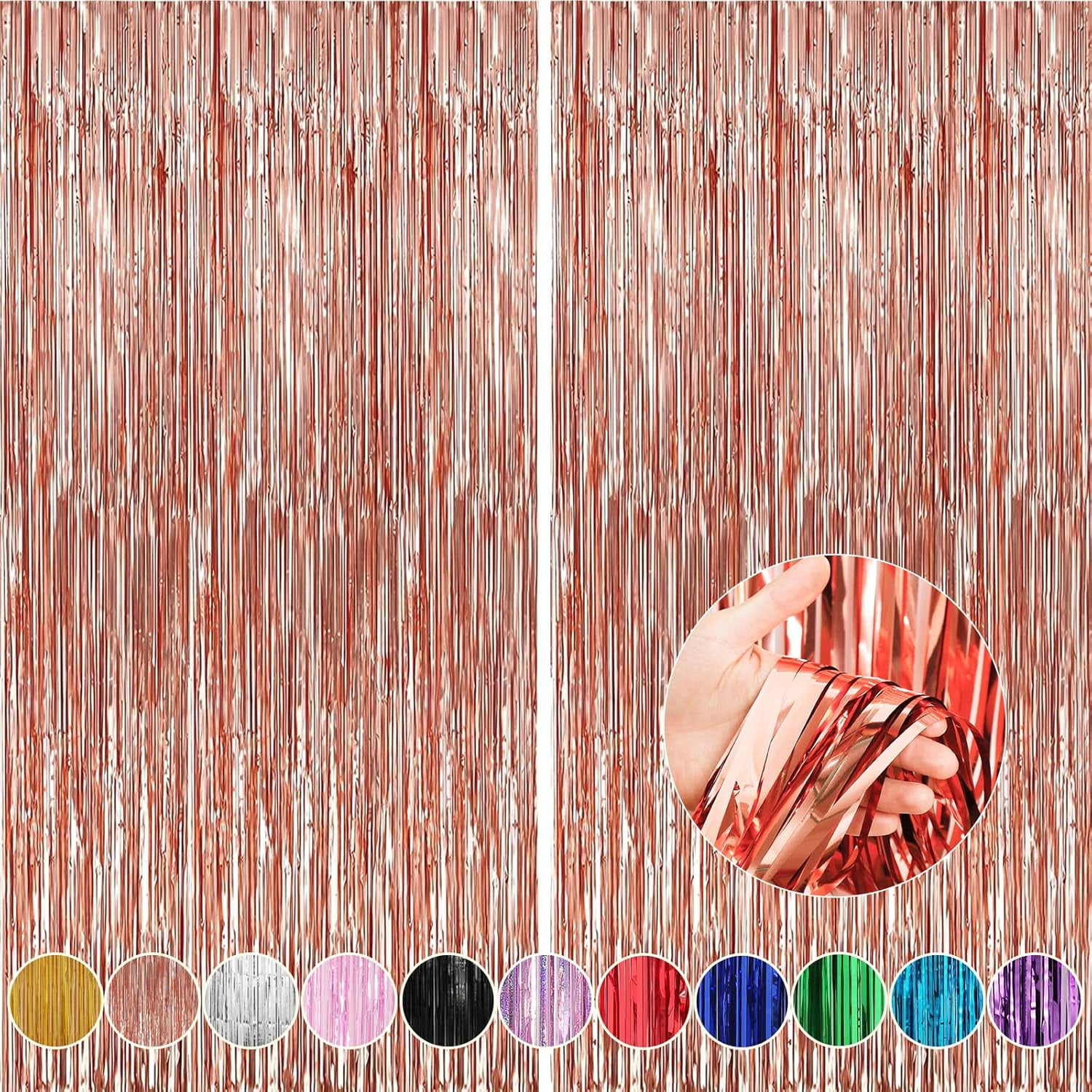 Xiao Hua 4-piece set of 3.3ft x 8.2ft rose gold shimmering tassel rain ...