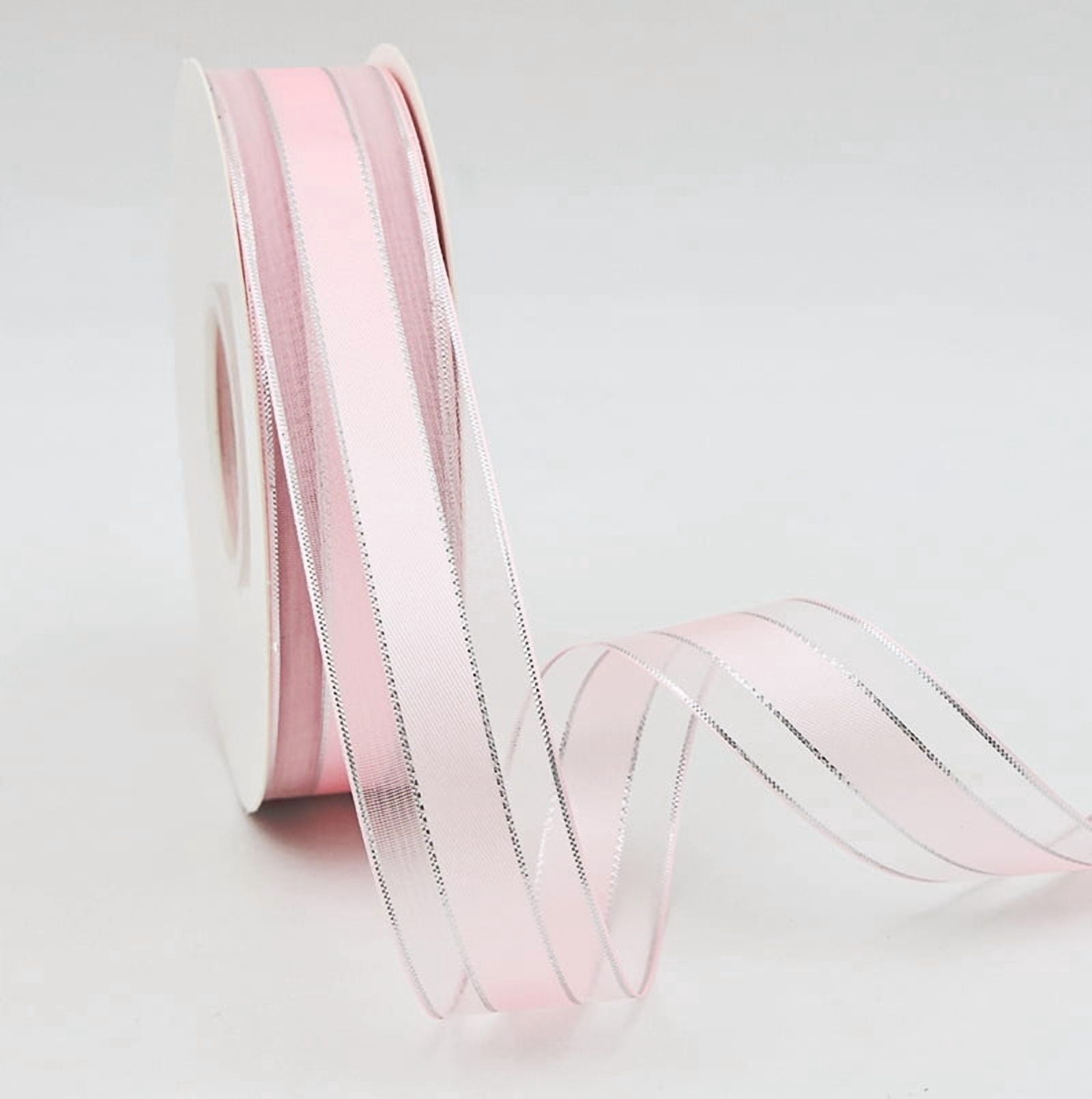 Xiao Hua Pink Silver Edge Ribbon -2 rolls, 0.98 inches wide, 50 yards ...