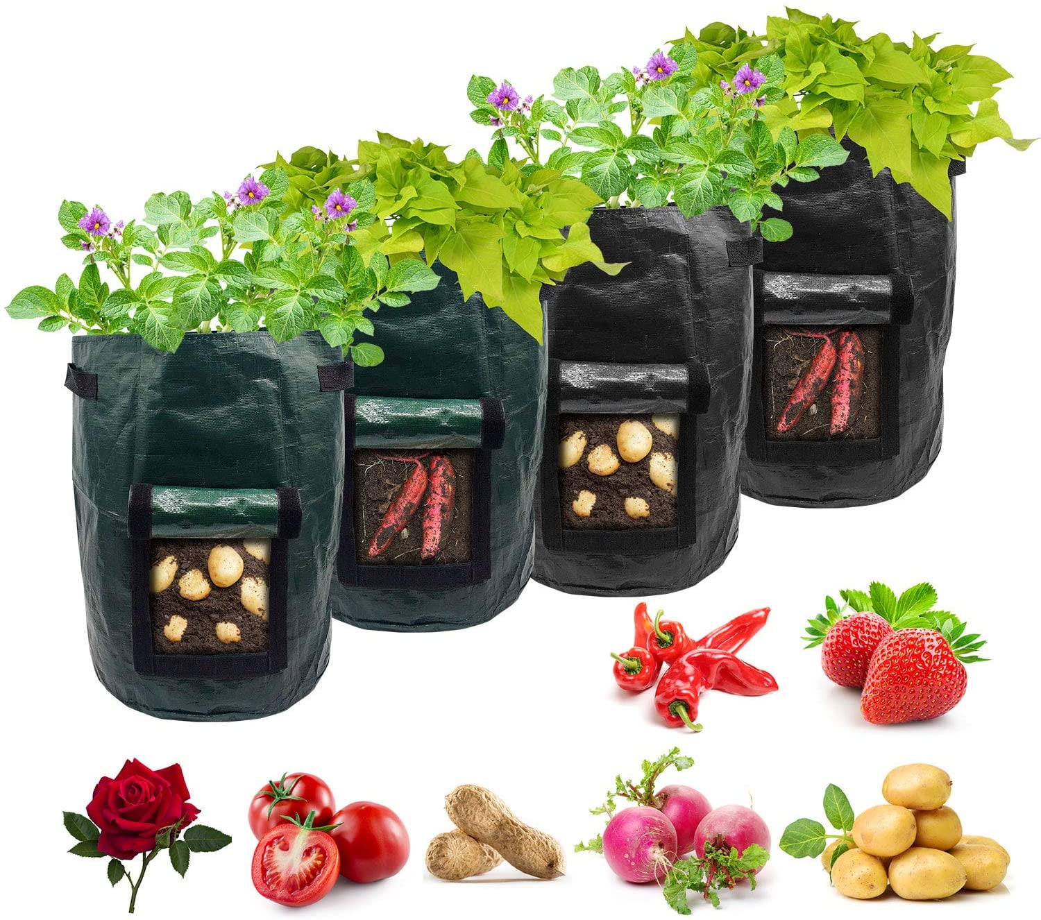 Xiao Hua Potato Grow Bags,4-Pack 10 Gallon Carrot Grow Bag,Heavy Duty ...