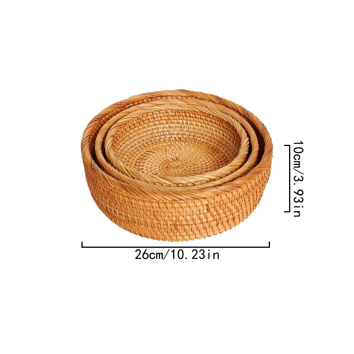 Xiao Hua Round Handmade Vine Fruit Storage Basket 3-Piece Set, Perfect ...