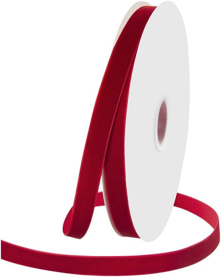 Xiao Hua Velvet Ribbon -2 rolls of red plush velvet ribbon 0.39 inches ...