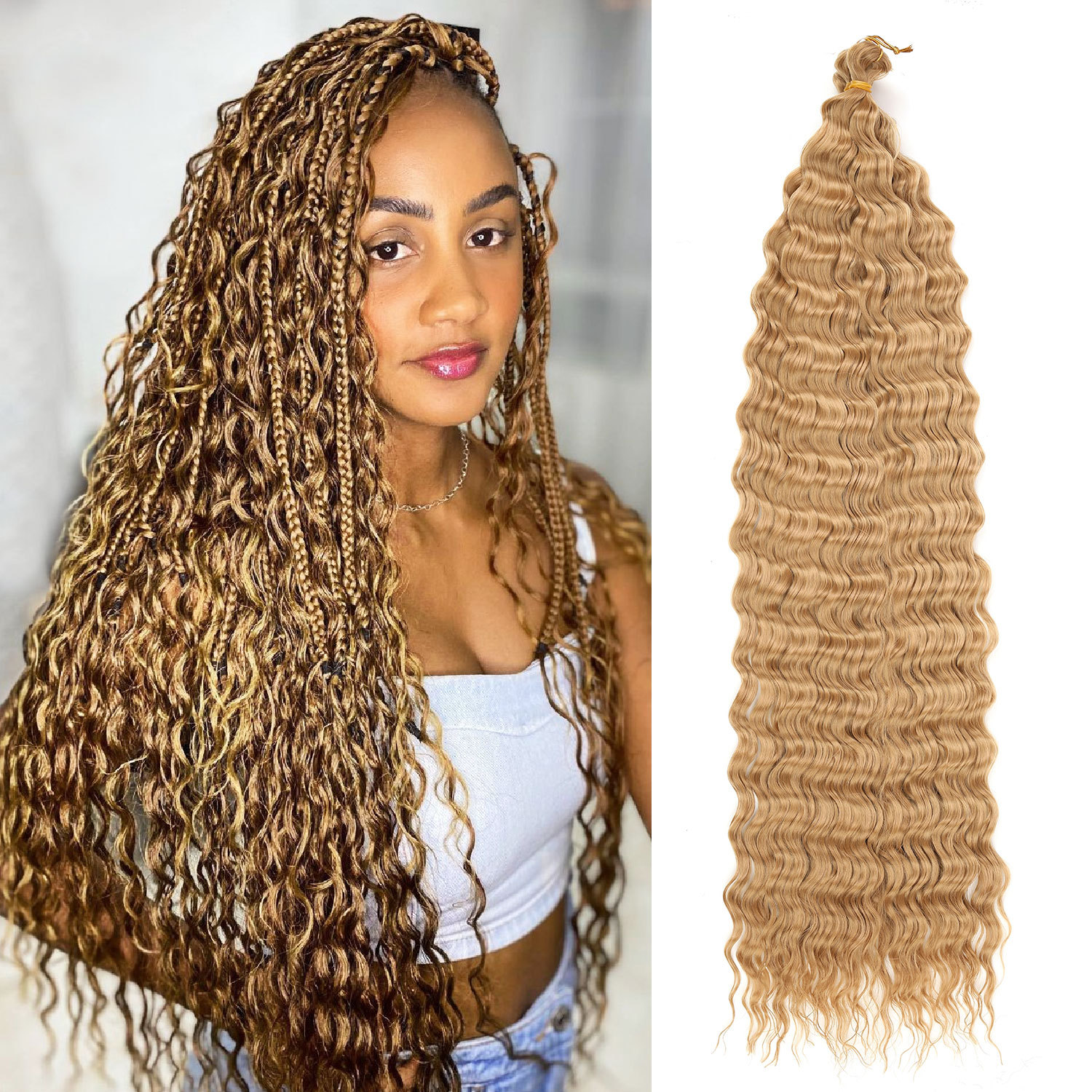 Xiao Hua synthetic crochet wig, 30 inch light brown water wave crochet ...
