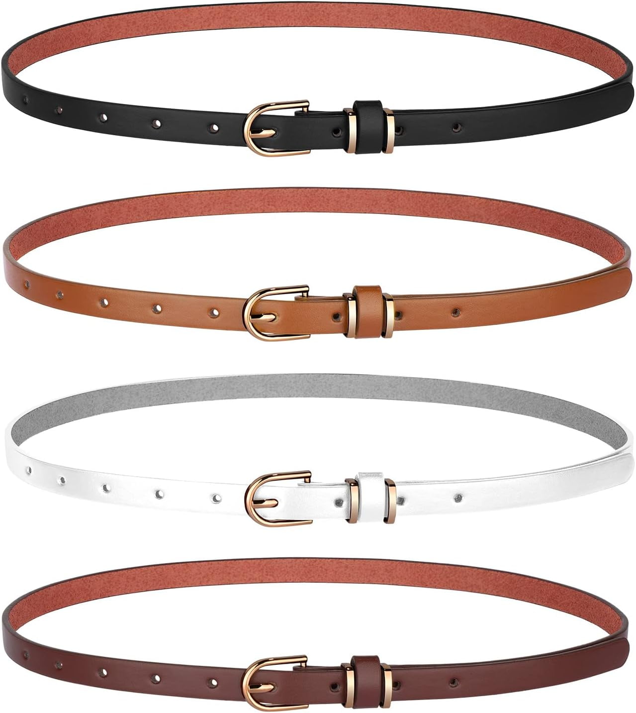 XiaoBanDeng 4 Pack Women Skinny Leather Belt Thin Waist Belt with Gold ...
