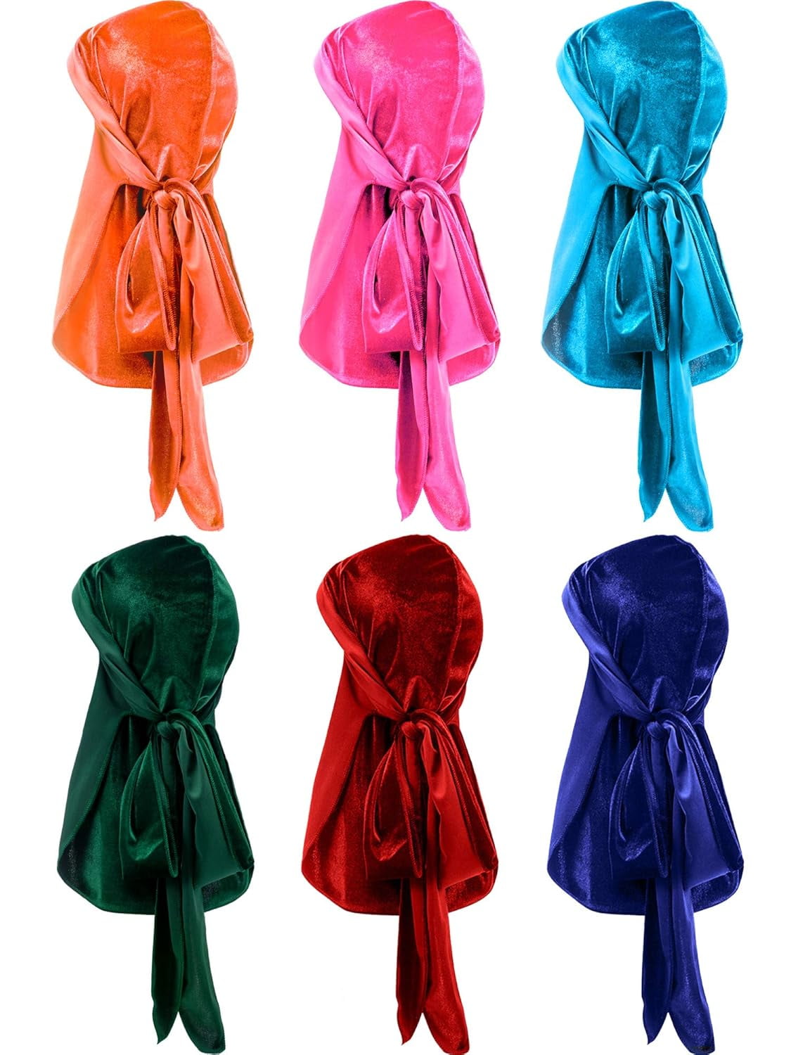 XiaoBanDeng 6 Pcs Velvet Durags for Men with Long Tail Stretchable ...