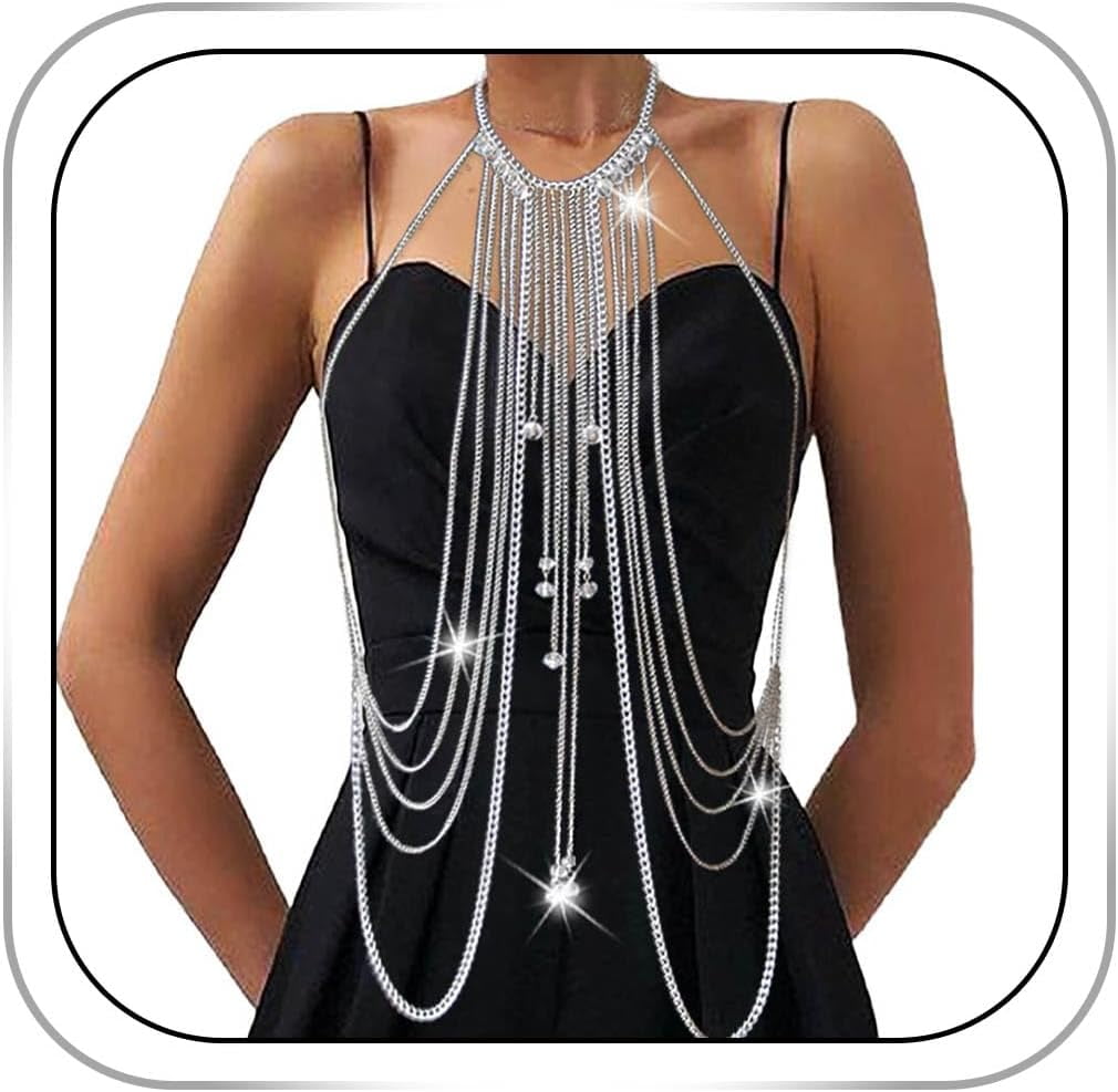 XiaoBanDeng Body Chain Necklace Flower Lace Body Chain Layered Tassel ...