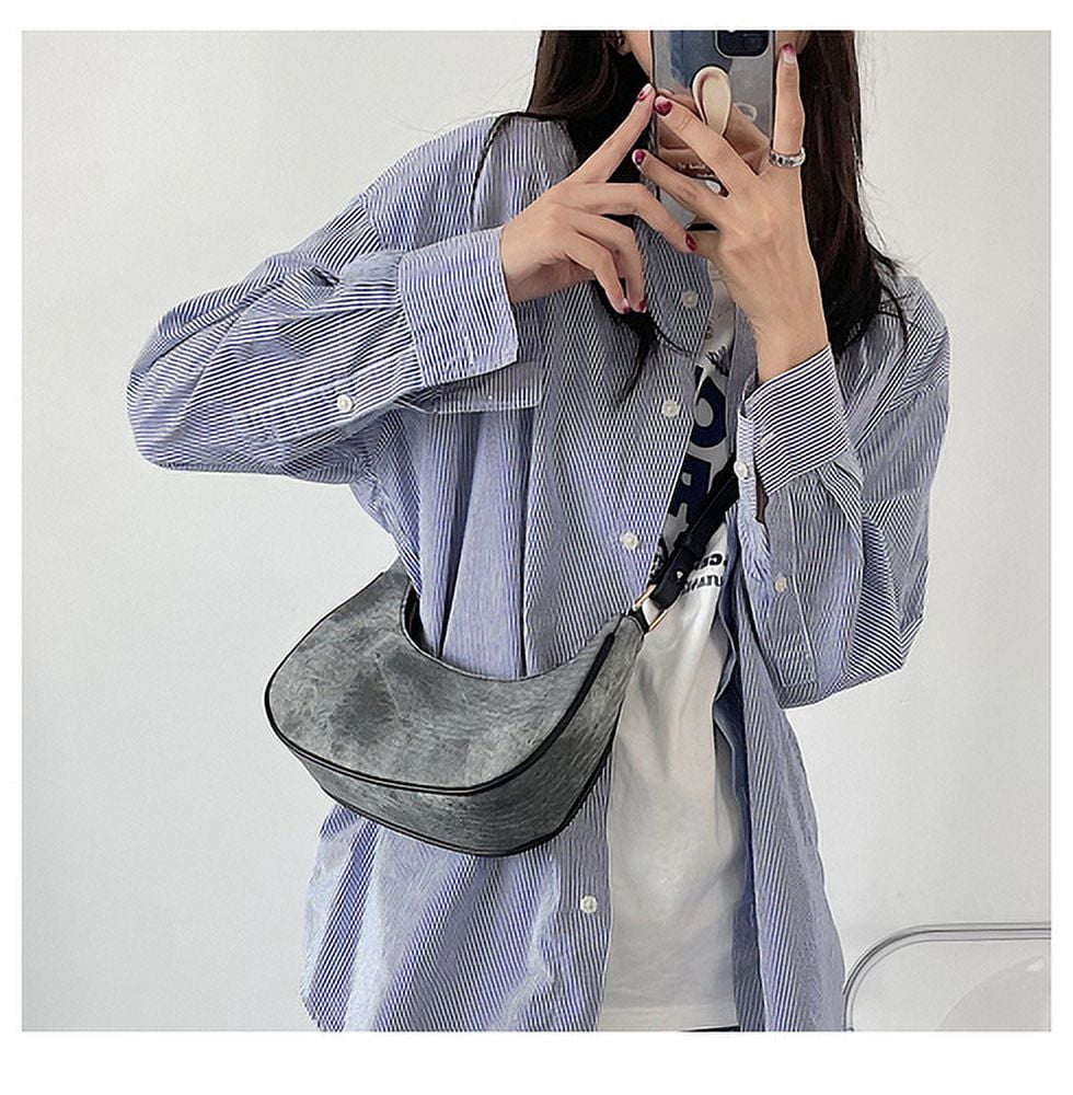 XiaoBanDeng Casual Women Half Moon Underarm Bags Gray PU Leather Hobos ...